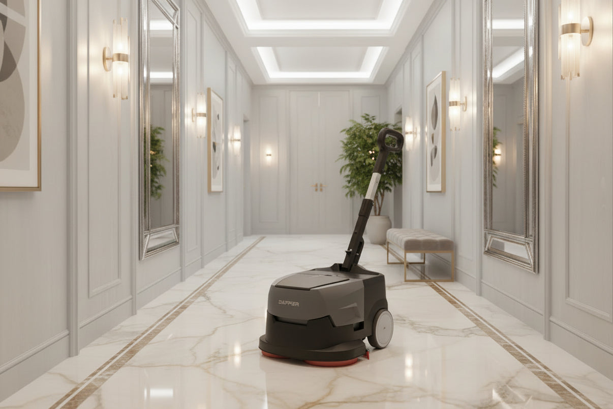 Dapper Supply Mini Automatic Floor Scrubber – Compact & Portable, 15”